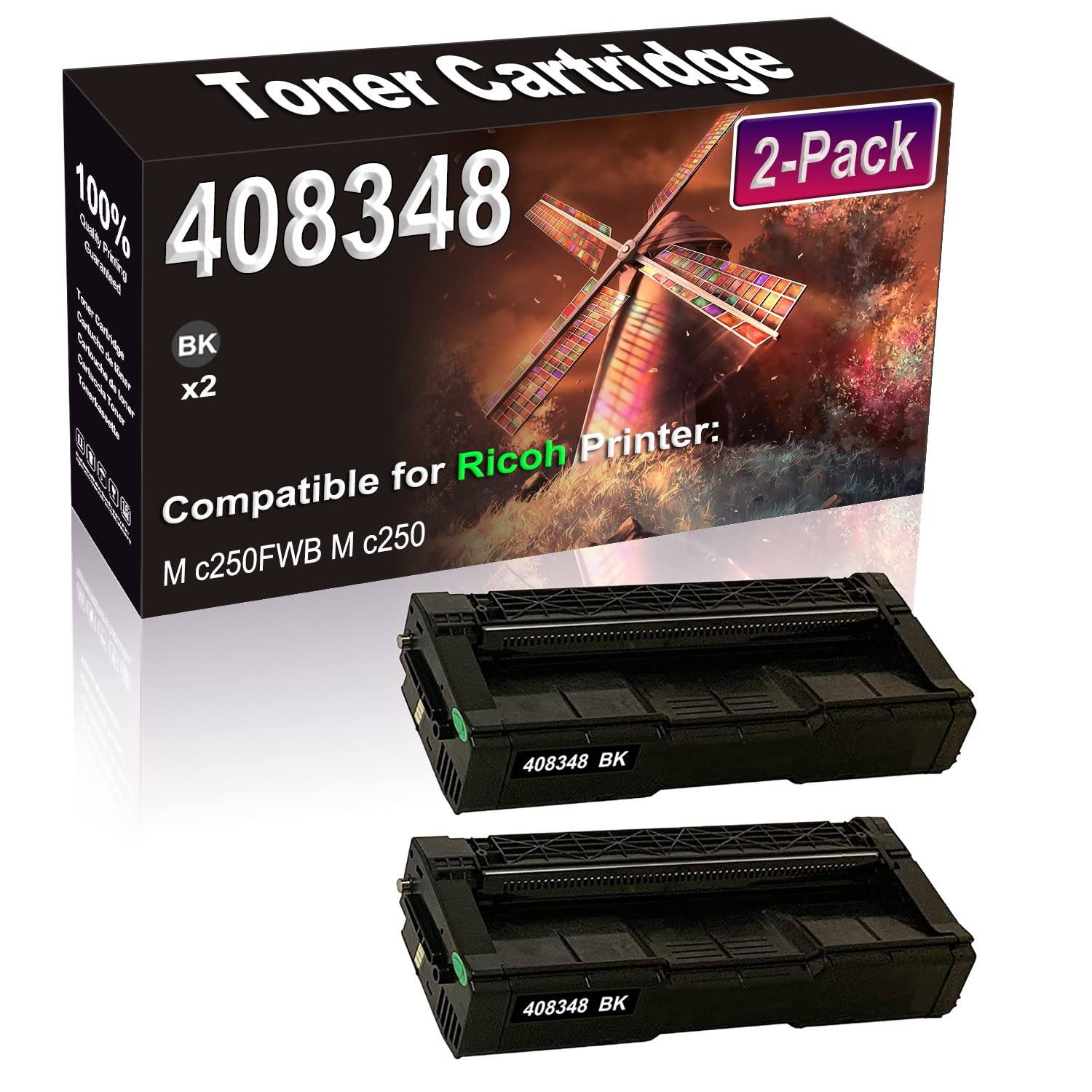 Kolasels 2-Pack (Black) Compatible M C250 408348 Toner Cartridge (High Yield) to Used for Ricoh M c250FWB M c250 Printer