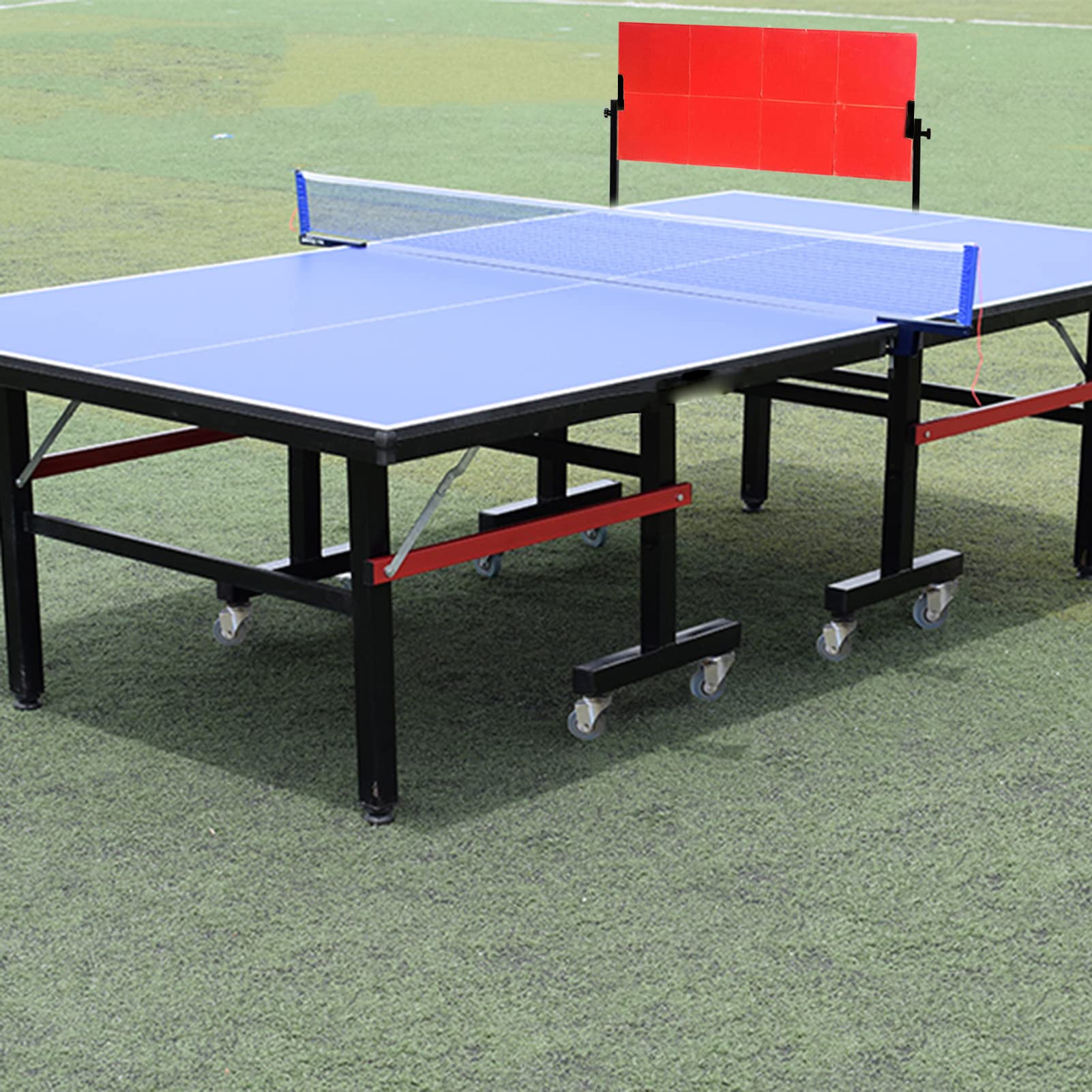 Table Tennis Rebound Board with 8 Red Rubbers, Movable Universal Wheels, Angle Adjustable Professional Ping-Pong Return Board for Indoor Ping-Pong Club and Outdoor Court