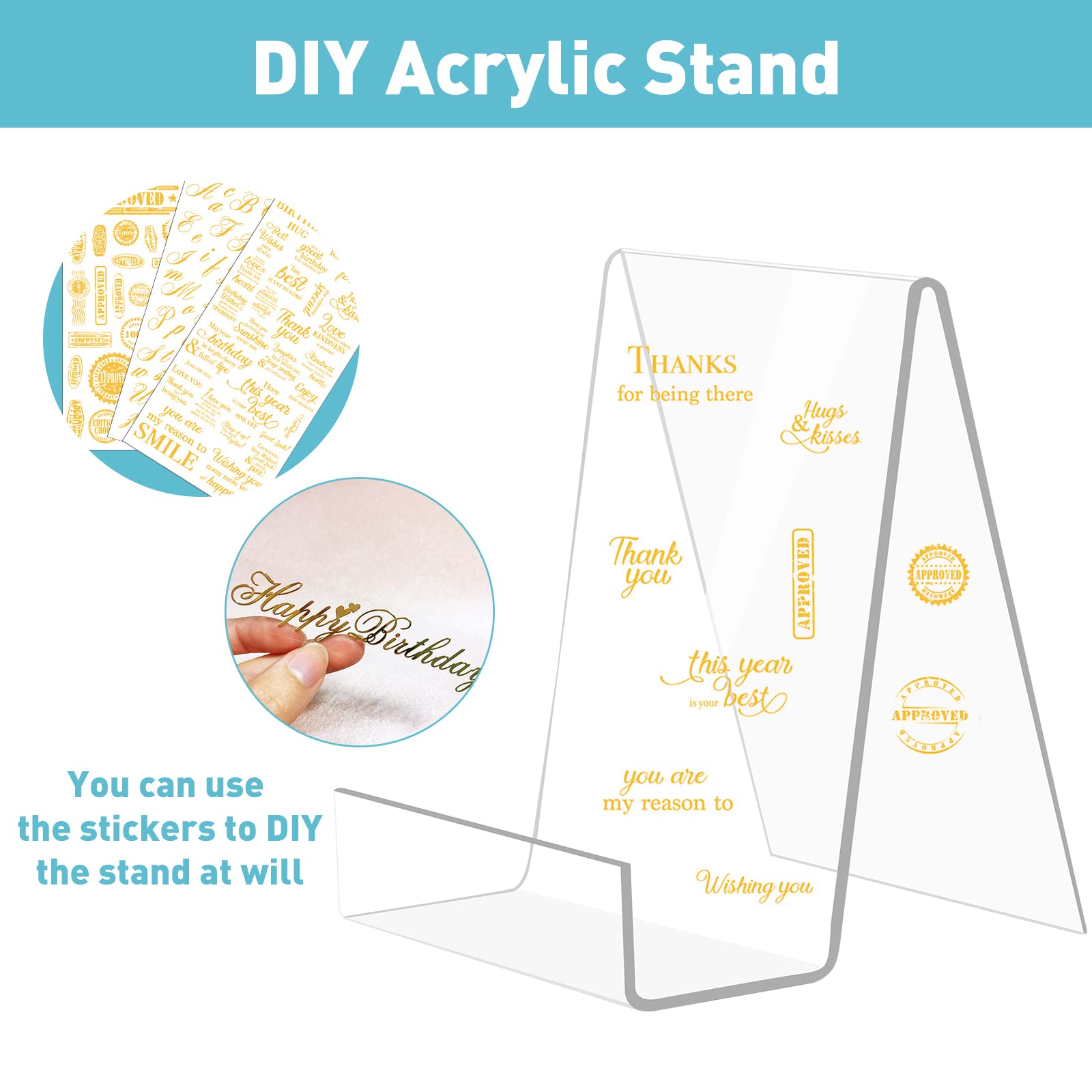 trophable 4 Pack Acrylic Book Stand Thickened Clear Book Display Easel Holder for Displaying Tablets Newspaper Magazines Notebooks Textbooks CDs (Clear-Small)