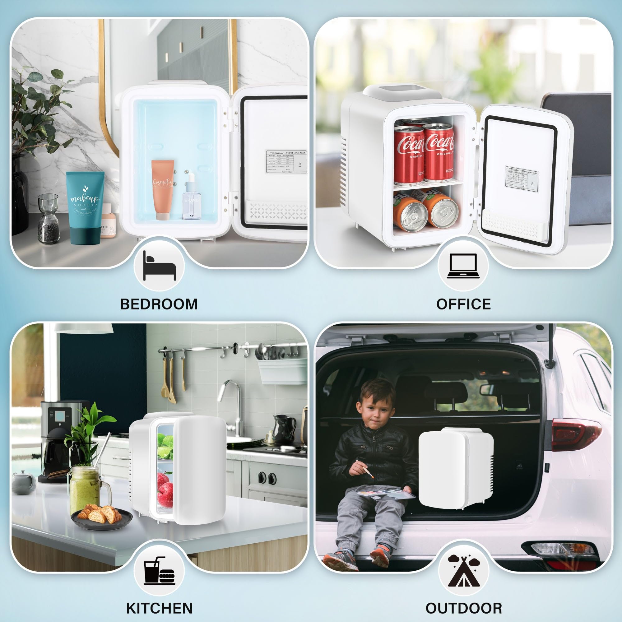 Mini Fridge, 4L/6 Can Portable Cooler & Warmer Freon-Free Small Refrigerator Provide Compact Storage for Skincare, Beverage, Food, Cosmetics, White as Pic