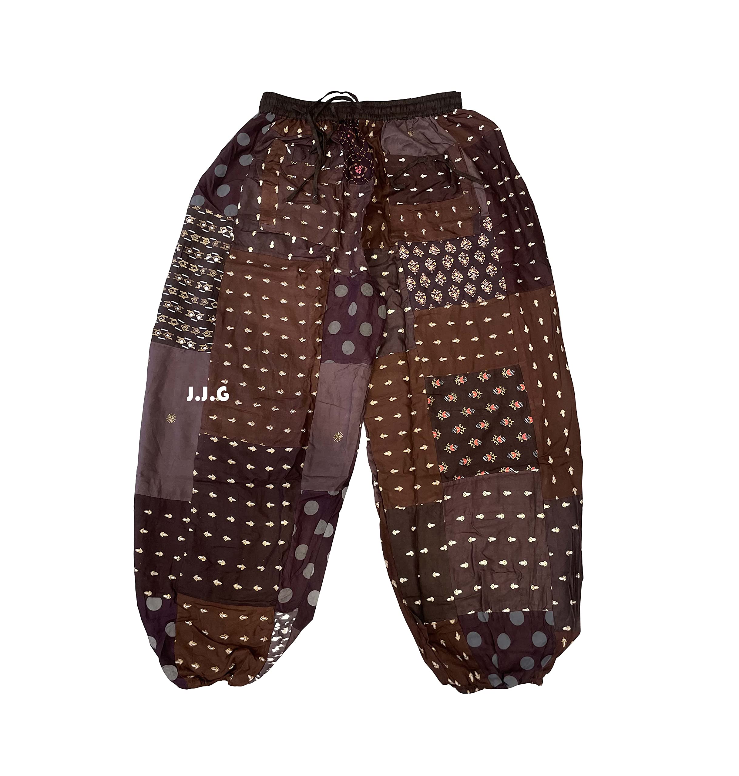 Patchwork Harem Pants, Bohemian Yoga Boho Hippie Pants, Patch Work Elastic High Waist Trouser for Unisex by Jaiftextiles (Brown Chocolate)