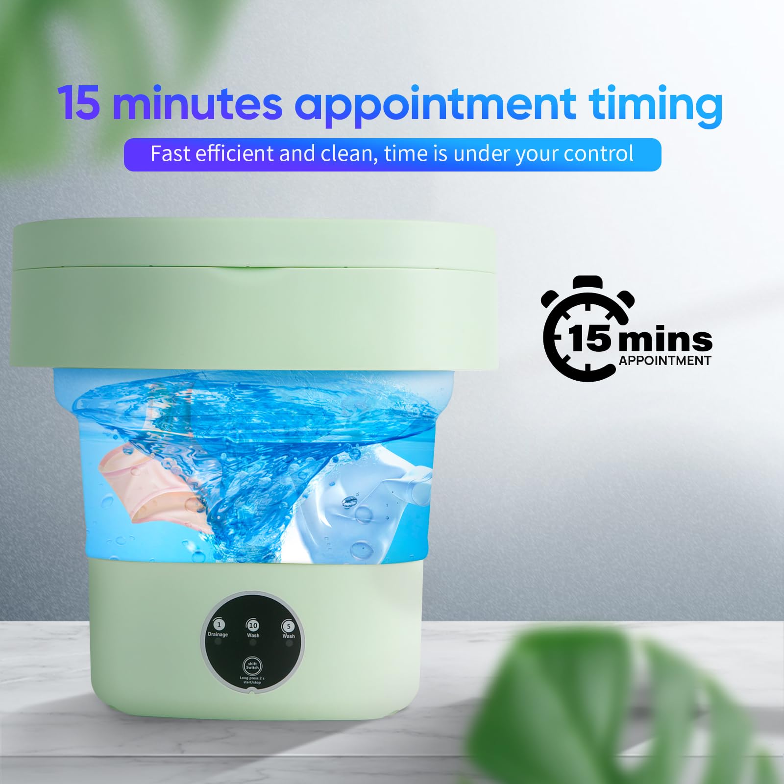 MTTL Portable Washing Machine,Foldable Mini Washer Machine, Small Laundry Machine and Drye for Underwear,Baby Clothes or Small Items,Suitable for Apartment, Dorm,Camping,RV Travel,Green