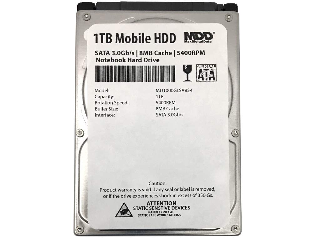 MaxDigitalData 1TB 5400RPM 8MB Cache (9.5mm) SATA 3.0Gb/s 2.5inch Mobile HDD/Notebook Hard Drive - 2 Year Warranty