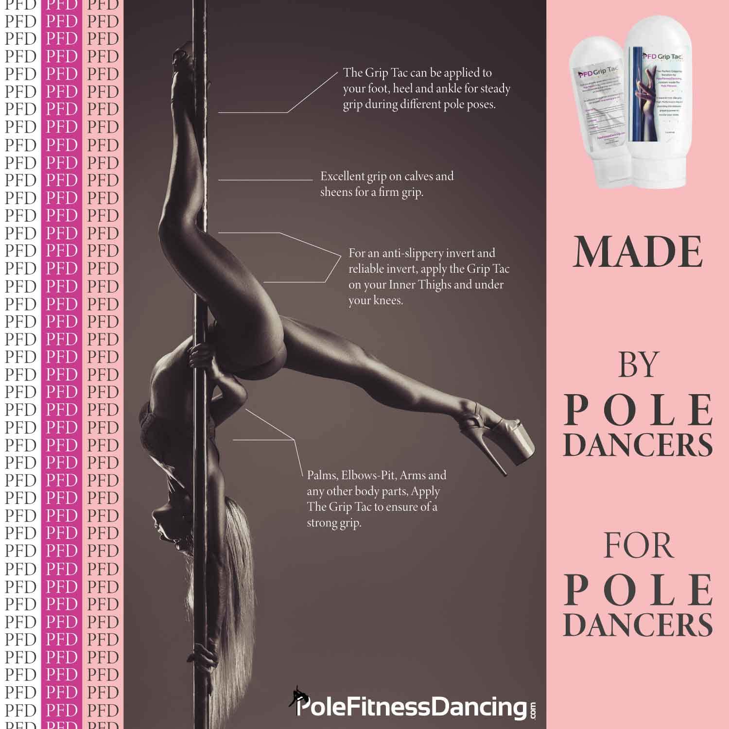 PFD Grip Tac - Pole Grip Aid Tac – Ultimate gripping Liquid Solution for Pole Dancing - Stronger Than Dry Hands, Repels Perspiration from Sweaty Hands, Enhancer to give Your Grip a Boost (2, Ounces)