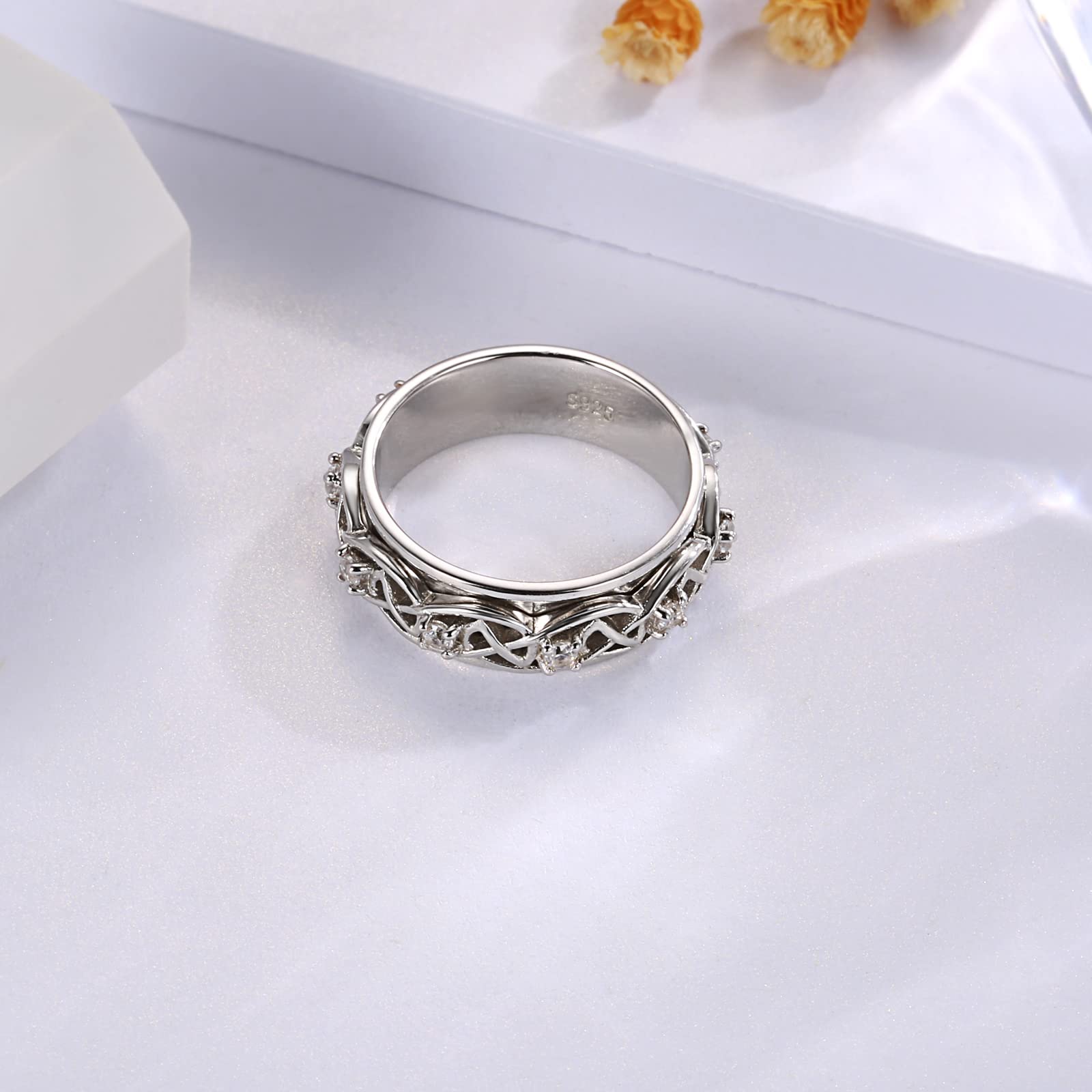 Sterling Silver Celtic Spinner Ring - Women Spinning Rings for Anxiety Jewelry Relief Stress Fidget Band Rings (10)