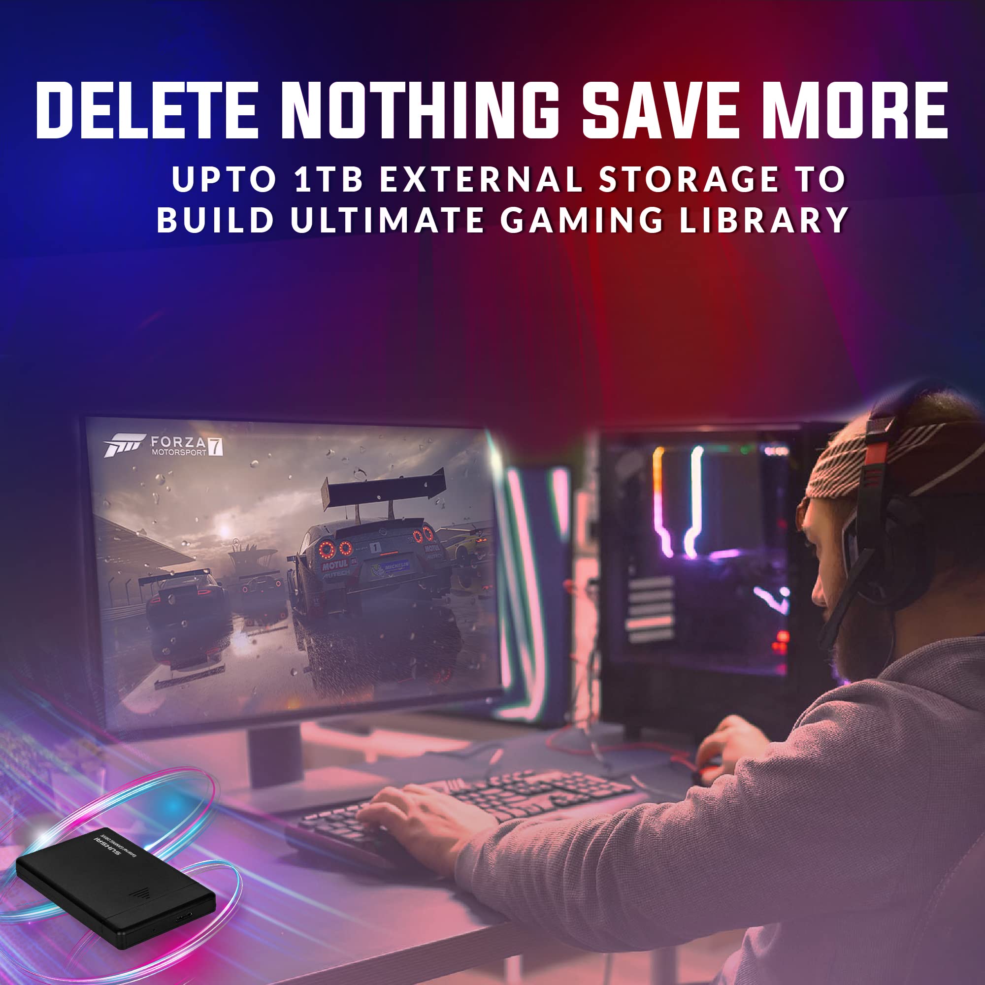 SUHSAI External Hard Drive 1TB USB 3.0 Gaming Hard Disk Ultra Slim & Portable 2.5" HDD Extended Data Backup & Storage Memory Expansion Hardrive for Xbox PS4 PS3 PC Games Laptop Mac Desktop(Black)