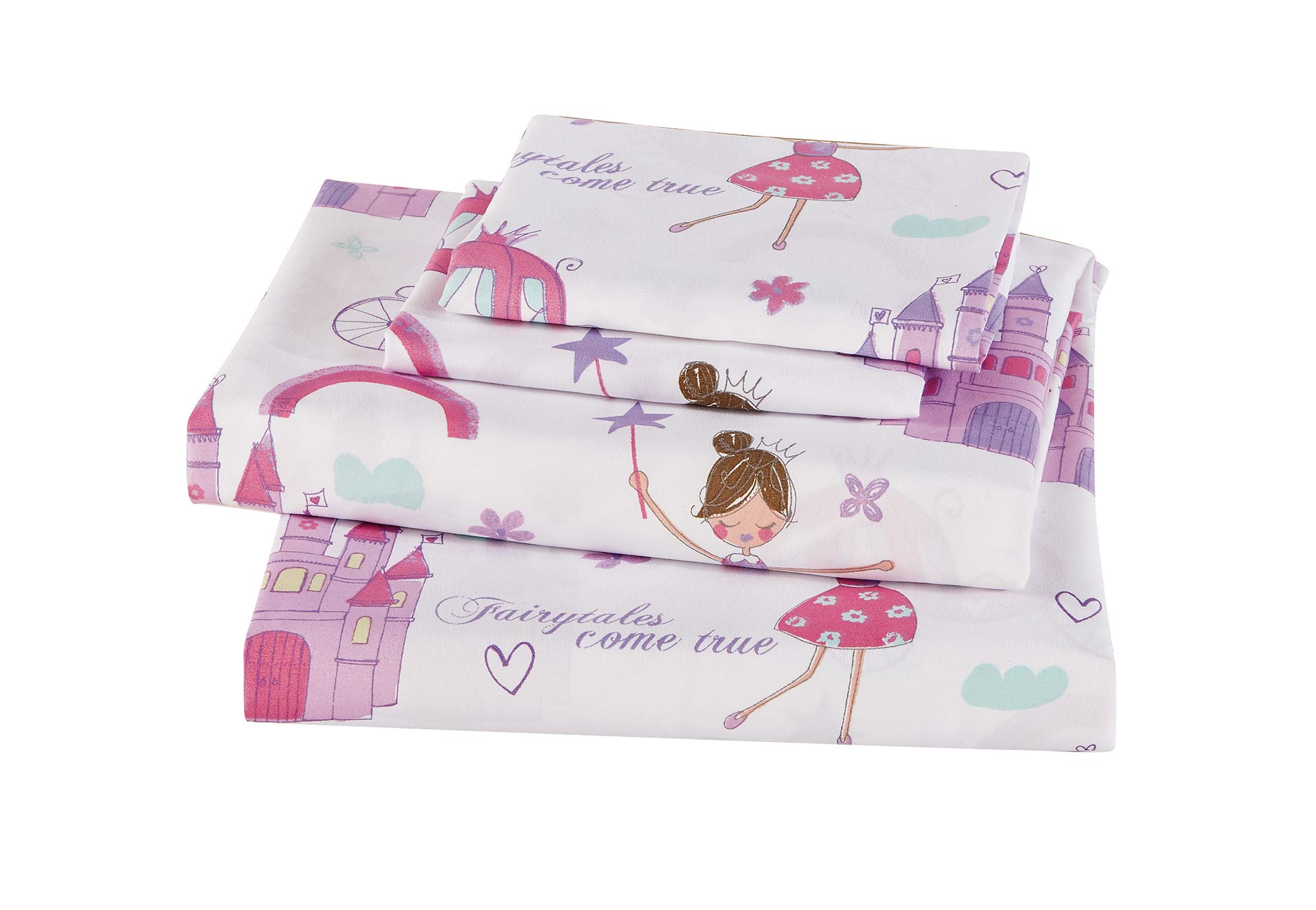 Mk Home Queen Comforter Set for Girls Princess Fairy Tales Castles Pink White Lavender New