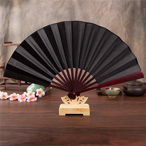 plus Size Corset Bra Fan Held Hand Chinese Wedding Party Lace Folding Fan Unisex Dancing Silk Floral (Black, One Size)