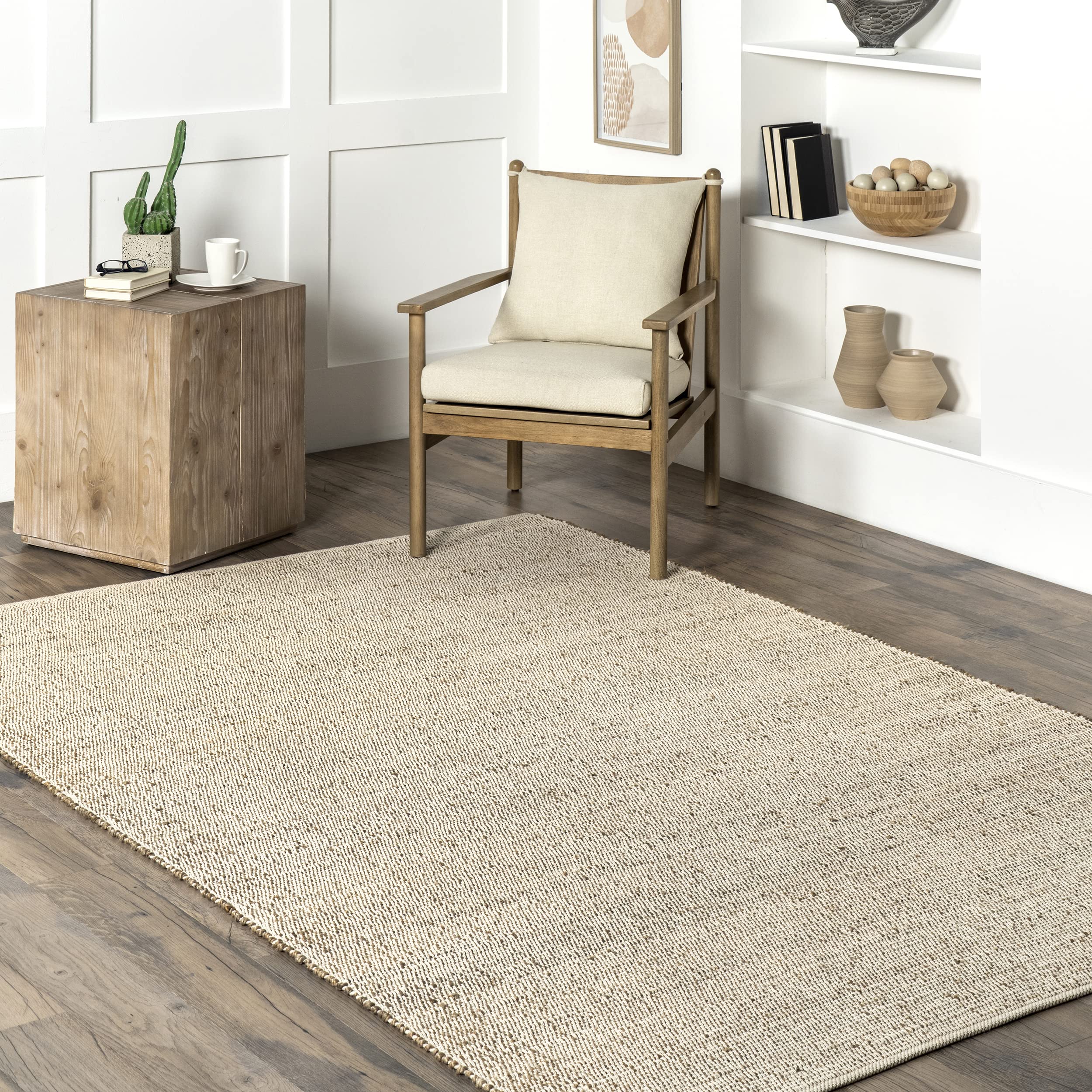 nuLOOM 2x10 Elfriede Jute & Cotton Hand Woven Area Rug, Natural, Solid Rustic Farmhouse Style, Weaved Design, Natural Fiber, For Bedroom, Living Room, Dining Room, Hallway, Office, Entryway