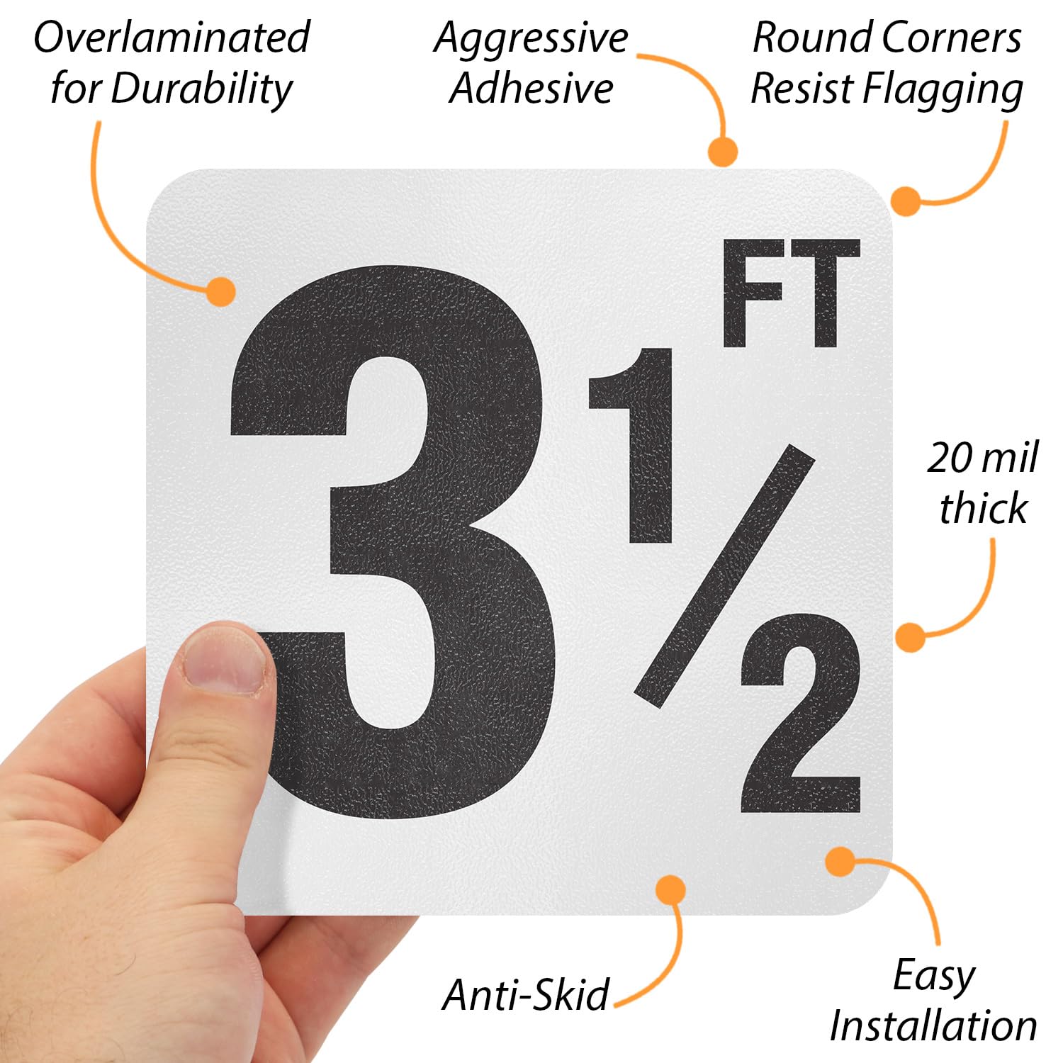 SmartSign β3 and 1/2 Ftβ Adhesive Pool Depth Marker/Sign, 4" Letter Height, 20 mil Laminated Vinyl with Anti-Skid Pebbled Surface, 5.75" x 5.75", Black and White, Made in USA