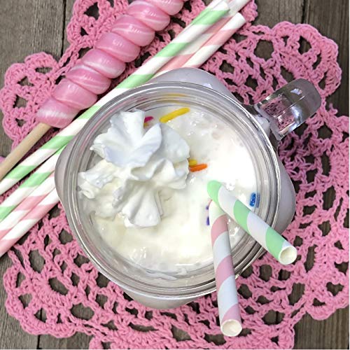 Striped Paper Straws - Mint Green Light Blush Pink White - 7.75 Inches - Pack of 50 Outside the Box Papers Brand