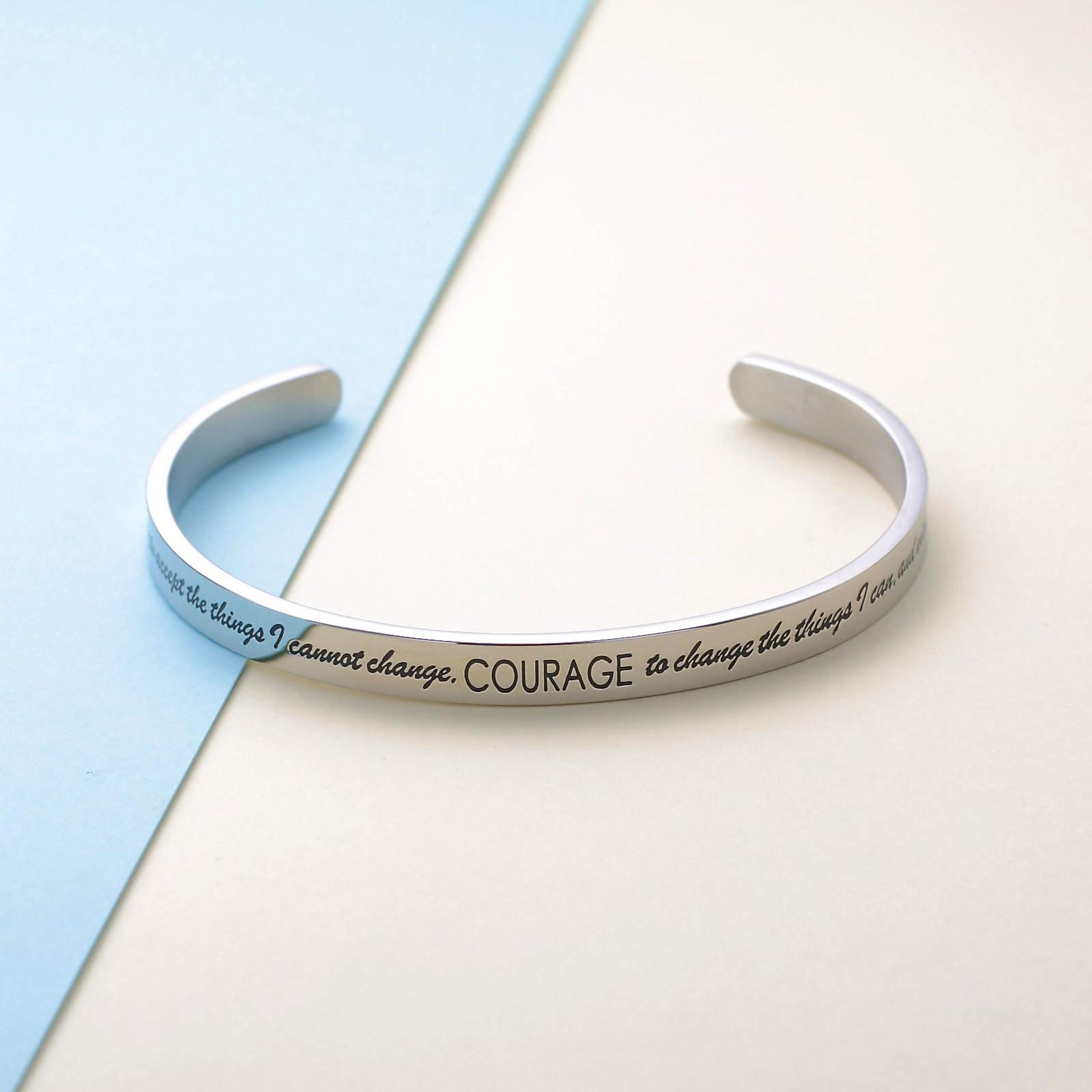 LIUANAN Inspirational Bracelets for Women Men, Engraved Personalized Cuff Bangle Stainless Steel Jewelry Gifts with Message