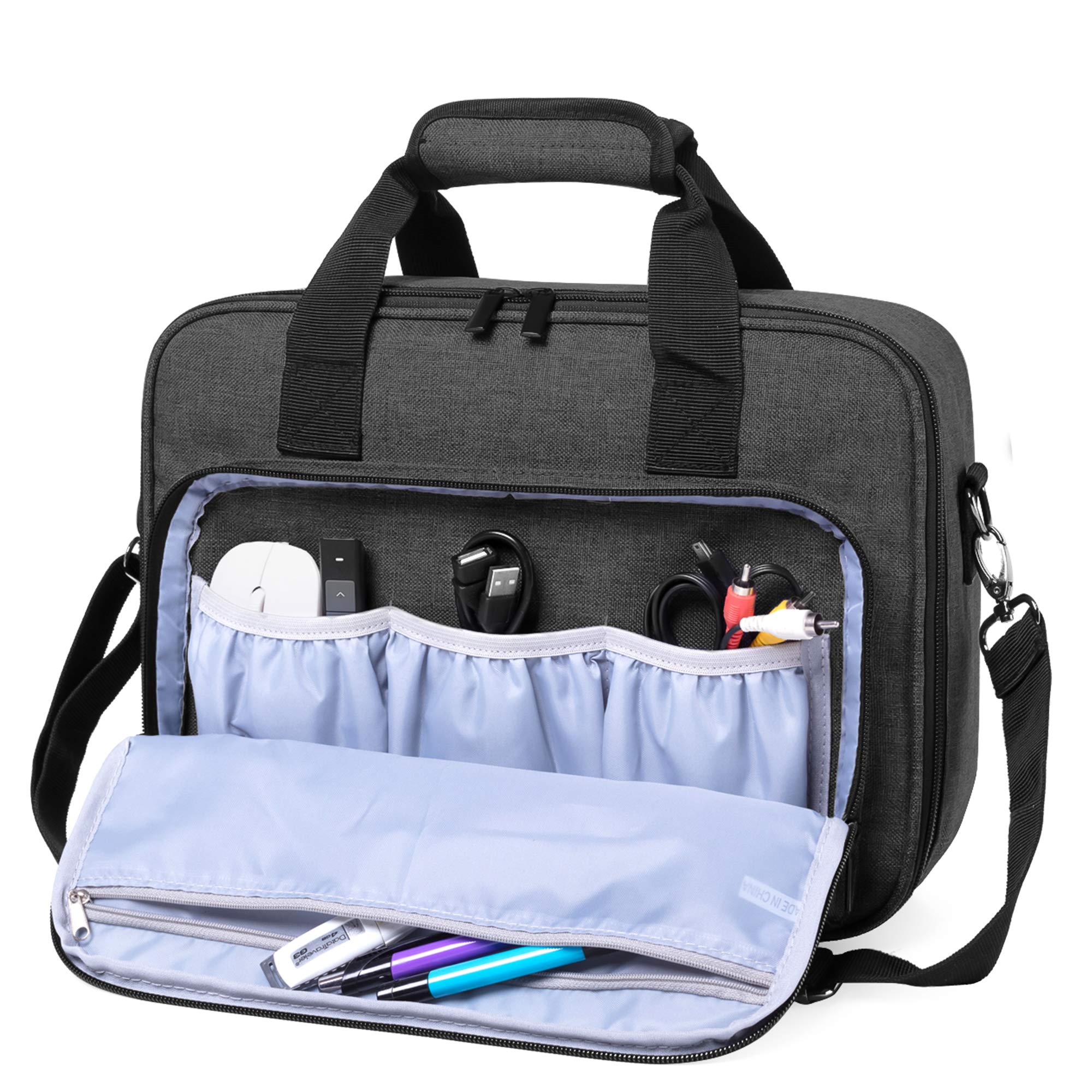 Luxja Projector Case, Projector Bag with Accessories Storage Pockets (Compatible with Most Major Projectors), Medium(13.75 x 10.5 x 4.5 Inches), Black