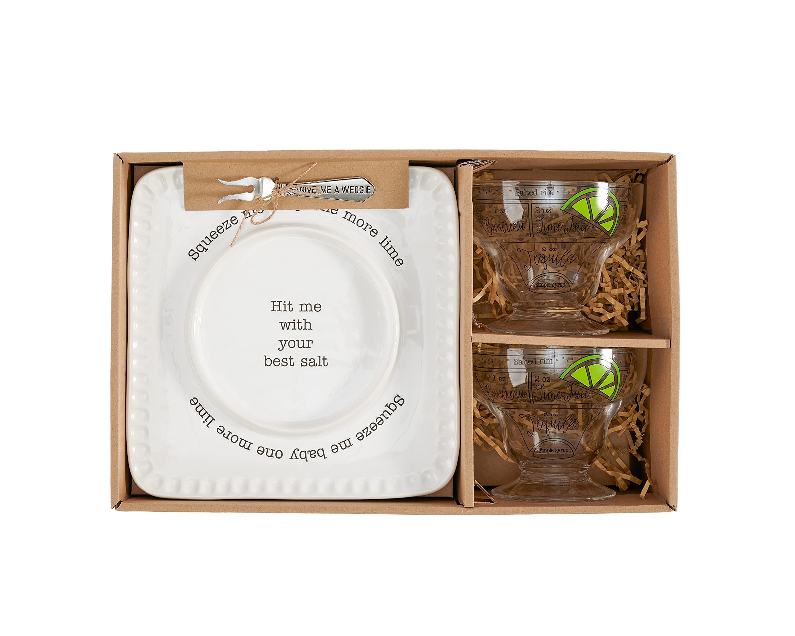 Mud Pie Margarita Gift Box | Includes 2 Margarita Glasses and Lime and Salt Rimmer