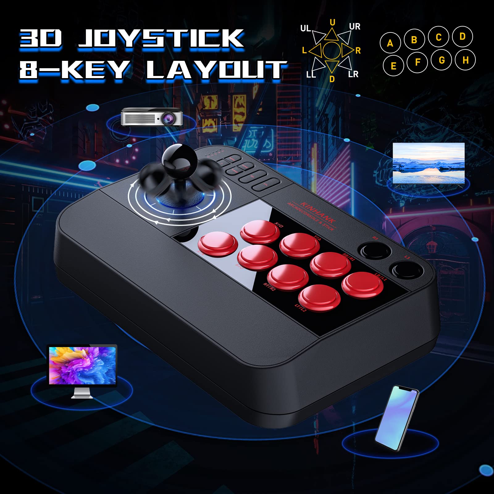 Super Arcade Game Console X3 built-in 50k + Classic Arcade Games, 3D Games ,Arcade Console for PC Projector and TV,3D Joystick Turbo Function and 8-button Layout, S905X3 Chip,Plug and Play