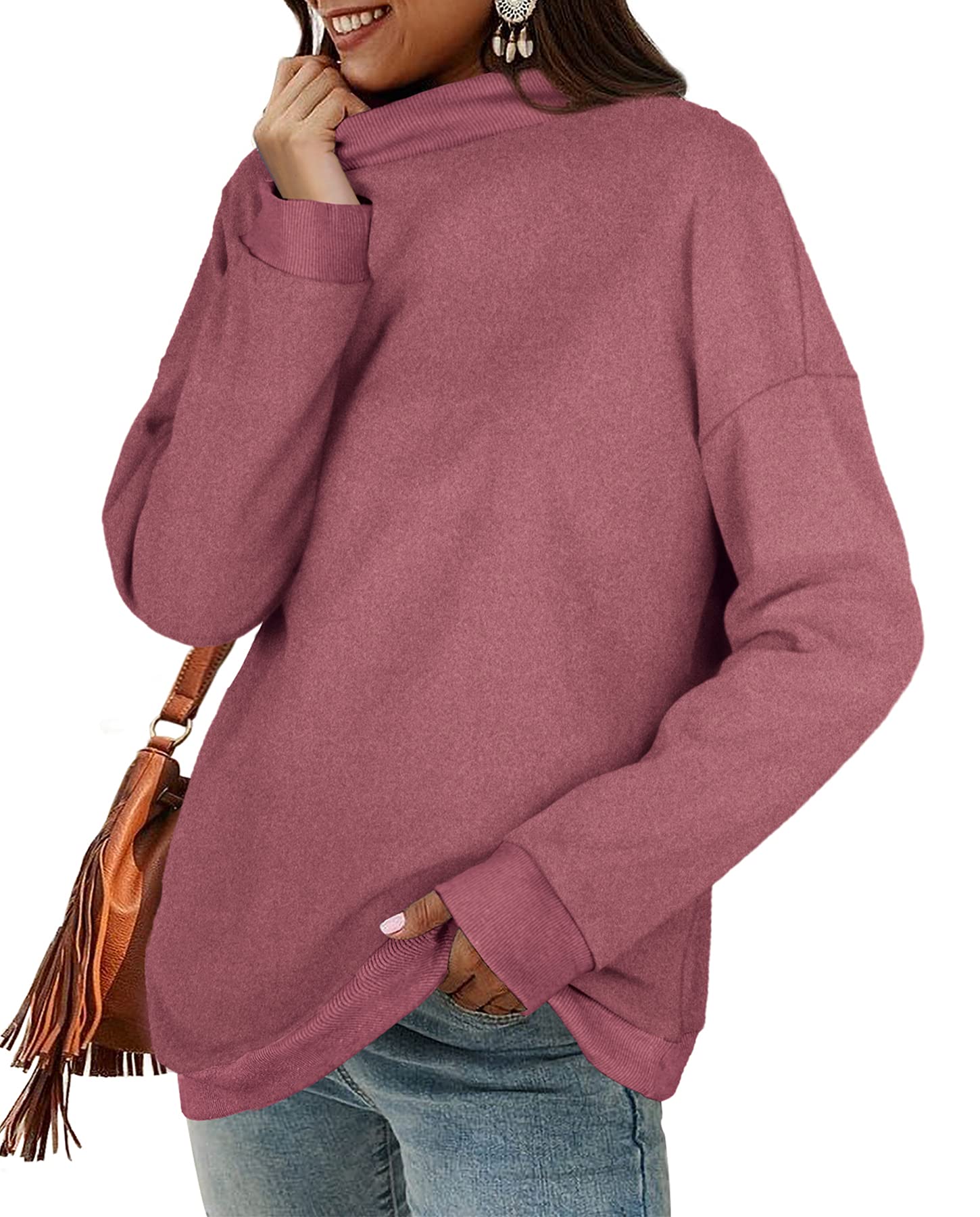 OFEEFAN Fleece Sweatshirts for Women Long Sleeves Cozy Baggy Tunic Tops Grey S