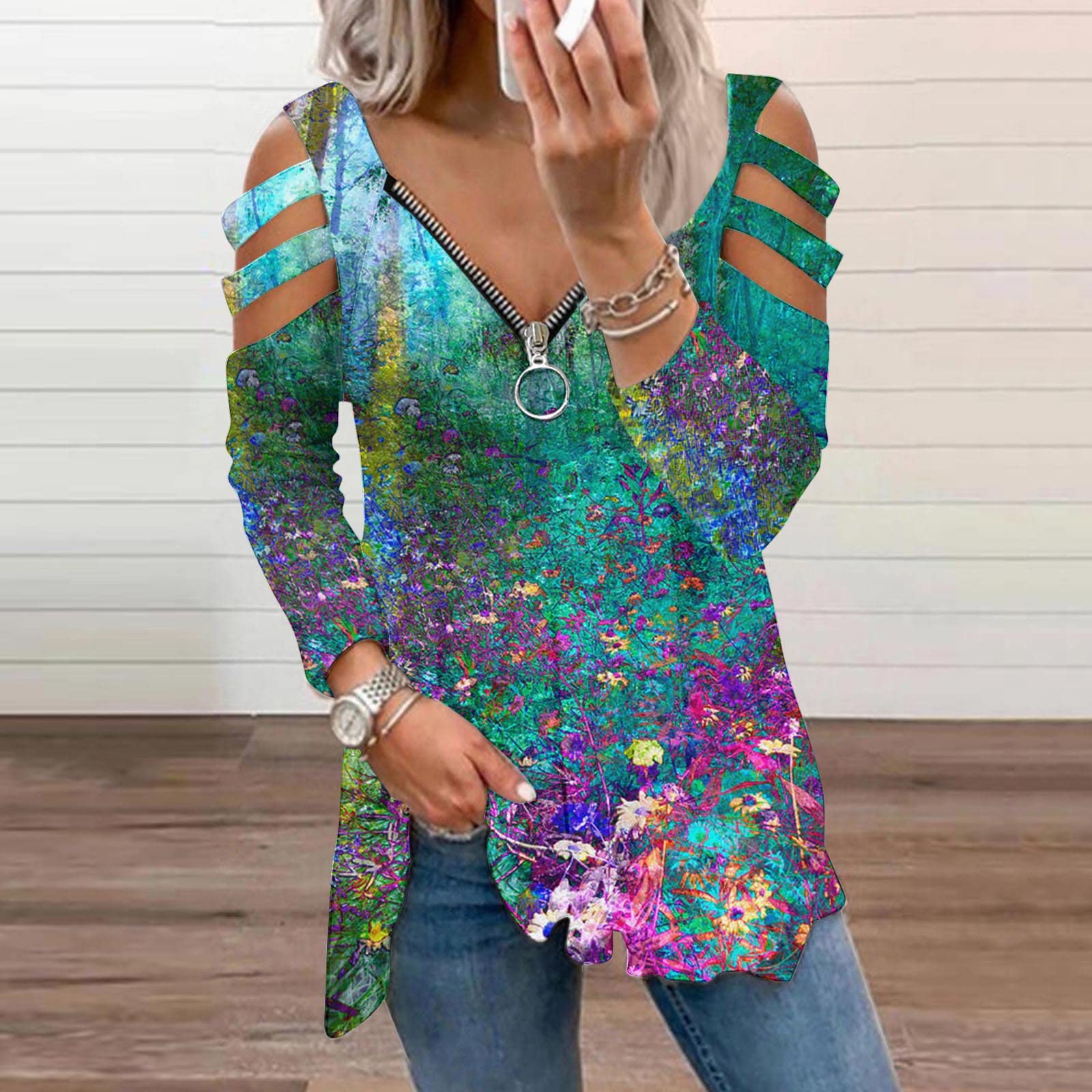 Plus Size Tops For Women 3/4 Sleeve Cotton Womens Long Sleeve Ribbed Tunic Tops Deep V Neck Button Slim Shirts