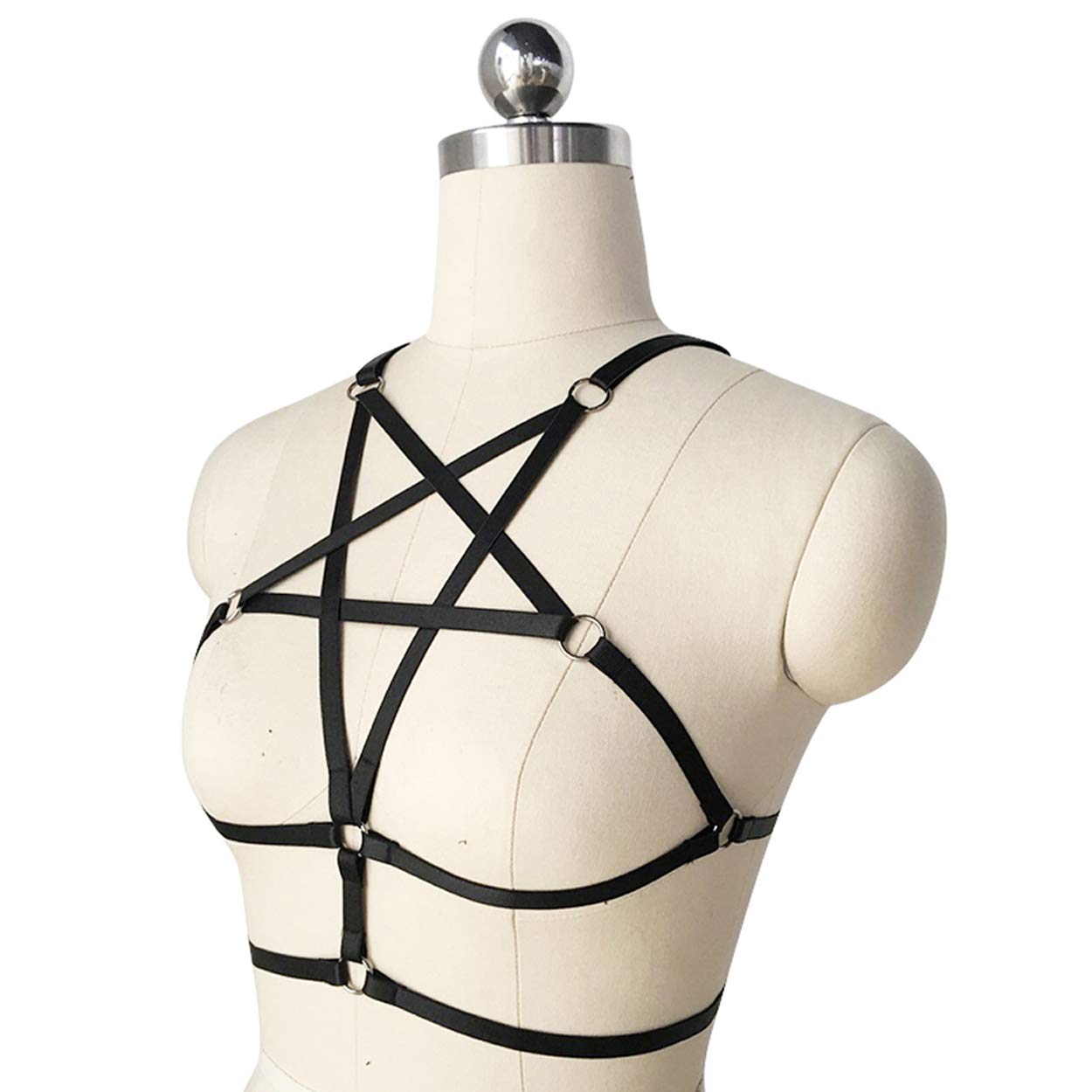 LIVE4COOL Women Harness Elastic Cupless Cage Bra Sexy Lingerie for Women Adjustable Hollow Out Crop Top Exotic Strap Belt Black