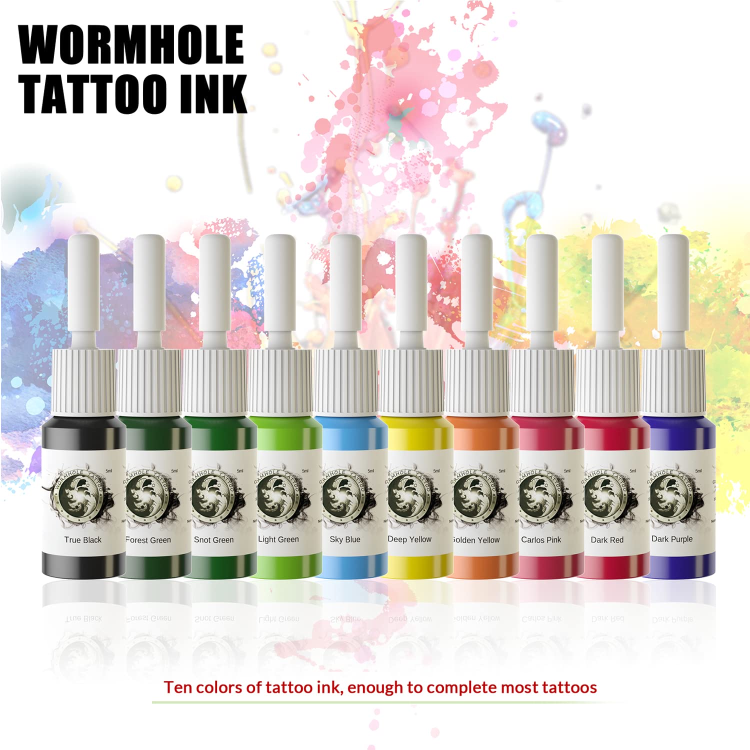 Tattoo Kit, Wormhole Tattoo Pen Kit/Rotary Tattoo Machine Pen for Beginners 10pcs Tattoo Cartridges Needles 5 Tattoo Ink, Professional Complete Tattoo Kit TK602