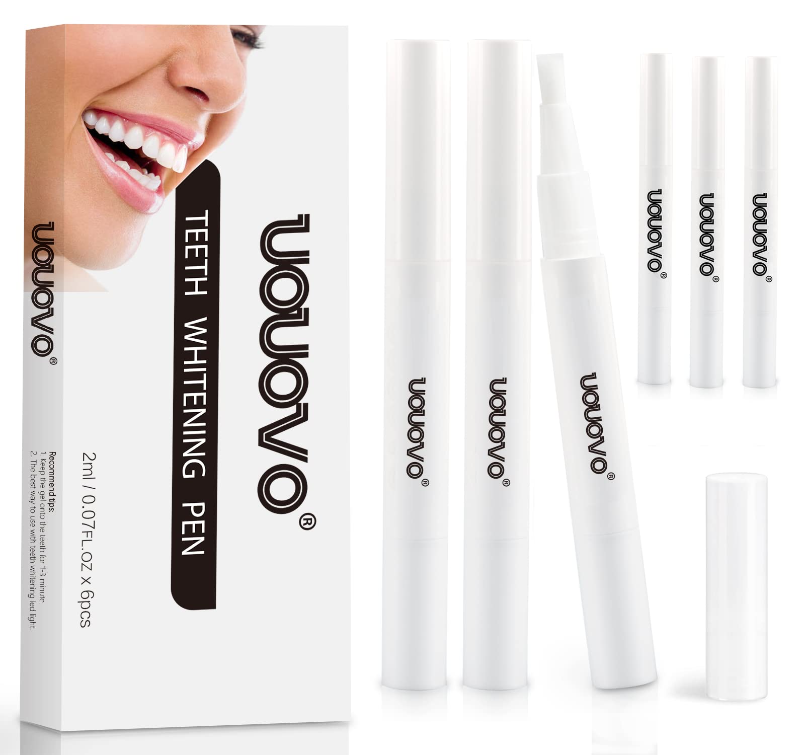 Uouovo Teeth Whitening Pen(6 Pcs) - 90+ Uses - Effective & Painless Whitening - Visibly Whiter Teeth After 1 Week, Natural Mint Flavor