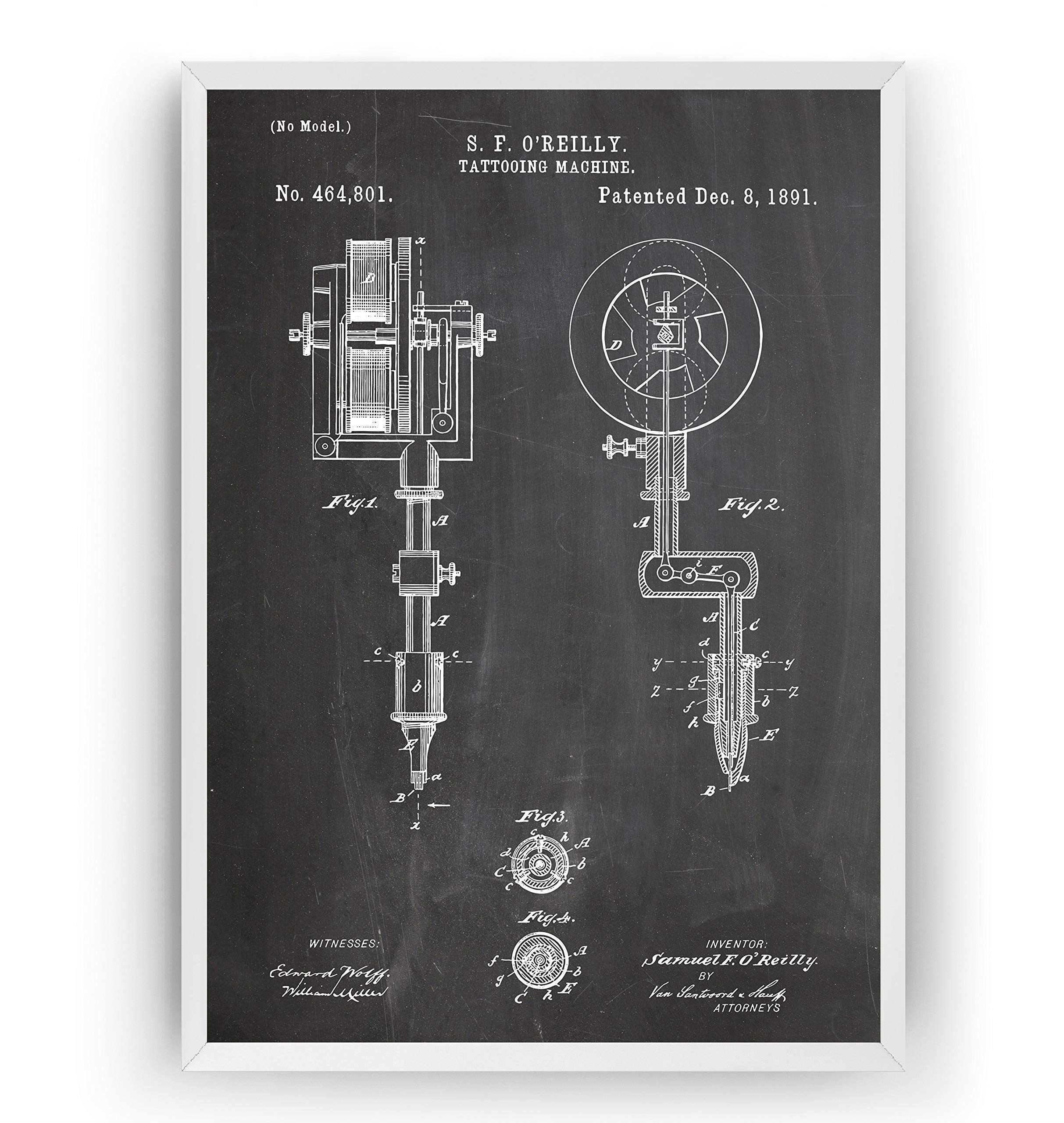 Magic Posters Tattoo Machine 1891 Patent Print - Tattooist Artist Studio Poster Giclee Art Wall Decor Vintage Blueprint Gift - Frame Not Included