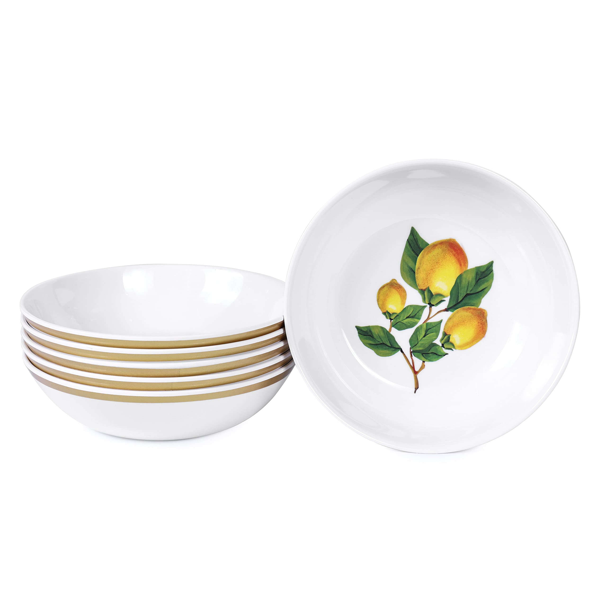 Salad Bowl - 6pcs Melamine Cereal Bowls for Daily Use,Soup Bowls,Durable and BPA Free, Dishwasher Safe, Lemon