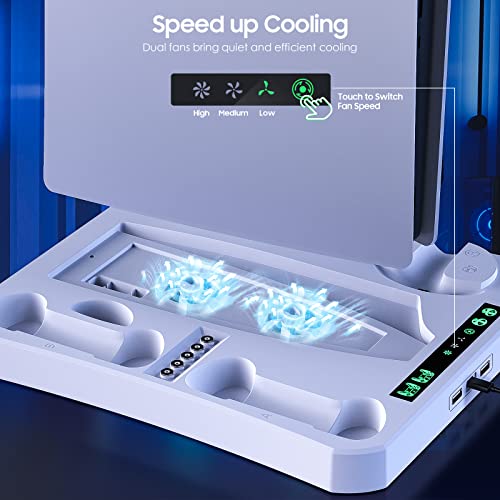 TiMOVO Charging Station for PlayStation VR2, Dual Charging Dock for PS5 & PS VR2, Charger Stand Gamepad Showcase Host Cooling Fan Bracket Stable Desk Accessories PS5 Detachable Charging Rack, White
