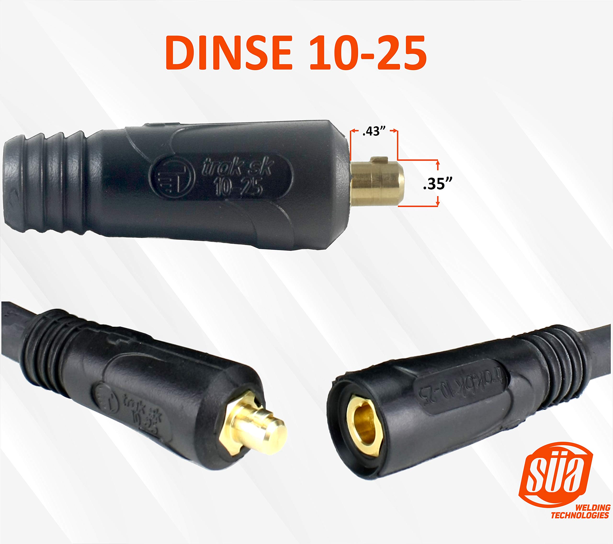SÜA® - 150 Amp Welding Lead Extension - Dinse 10-25 Male/Female Connectors - #4 AWG cable (25 FEET)
