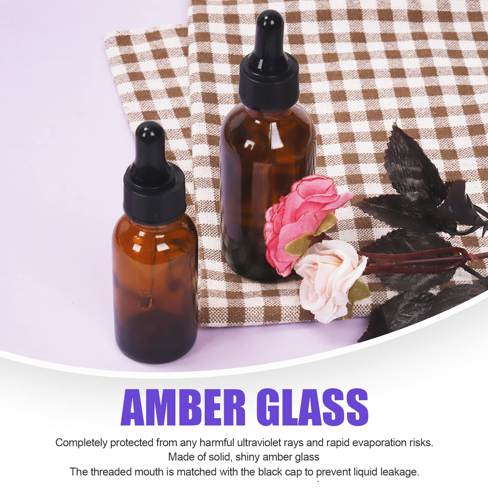 Swpeet 24Pcs 1 oz 2 oz 4 oz Amber Glass Bottles with Black Glass Dropper Assortment Kit, Eye Dropper Bottle Glass Dropper Bottle for Essential Oils, Liquids, Perfume, Leak Proof Travel