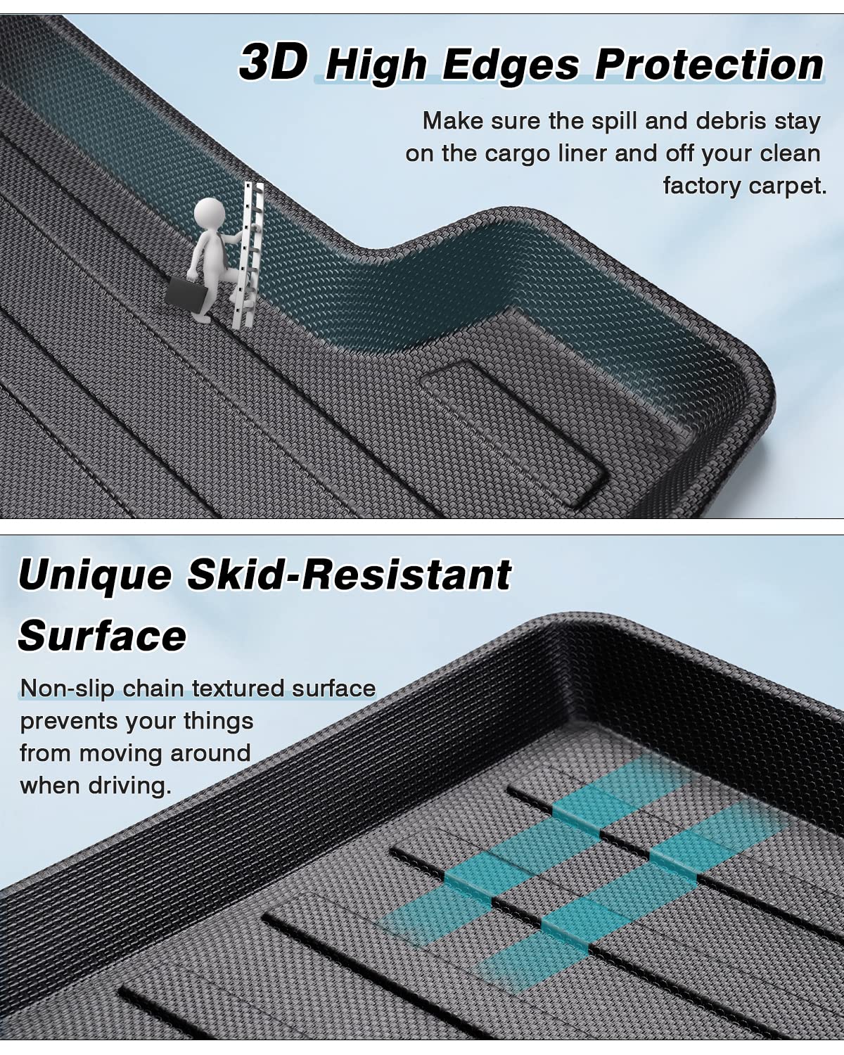 Mixsuper Custom Fit Cargo Liner for 2015-2023 Ford Mustang Coupe (Fits Models Without Subwoofer in Cargo Area) All Weather Rear Trunk Liner Cargo Mat for Mustang Accessories (Not Fit Mach-E)