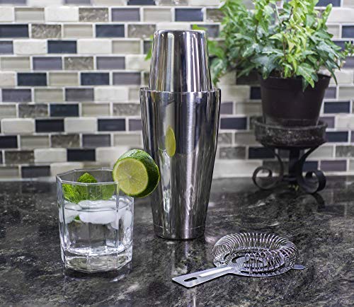 Southern 94 Boston Shaker Bartending Set with 28 Ounce Weighted, 18 oz Unweighted Tin Shakers and Hawthorne Strainer, Cocktail Mixers for The Home Bar Mixologist or Professional Bartender