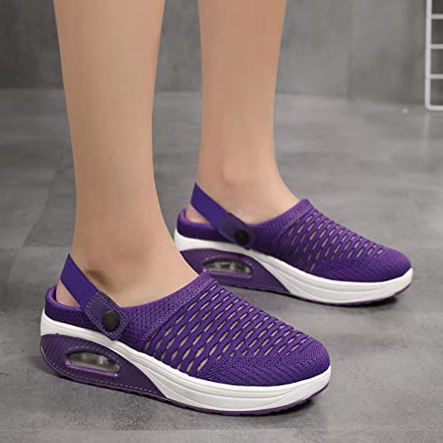 MLAGJSS Walking Shoes for Women Wide Width Trainers Mesh Casual Closed Toe Platform Flats Women's Fashion Sneakers Purple