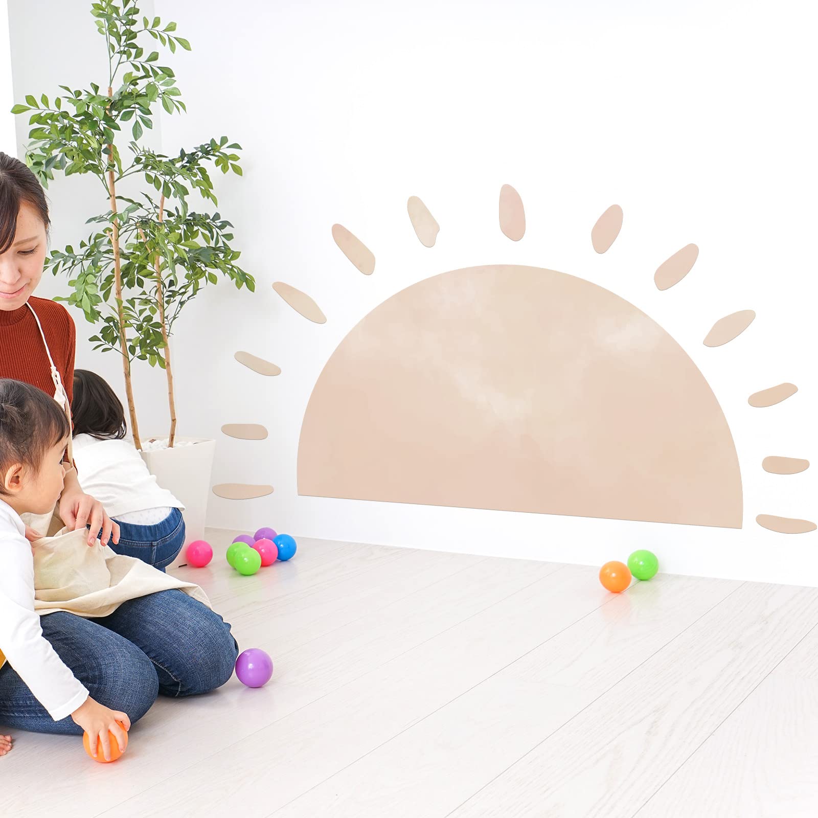 Super Large Half Sun Wall Decal Sun Wall Decor Sunshine Peel and Stick Wall Decals Boho Removable Wall Sticker Half Sun Wall Stickers Murals Sun Wall Art Decor for Kids Nursery Bedroom Playroom