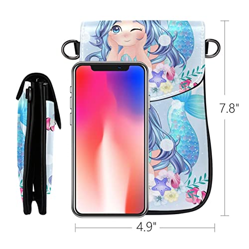 Small Crossbody Bag Blue Mermaid Cell Phone Purse Wallet
