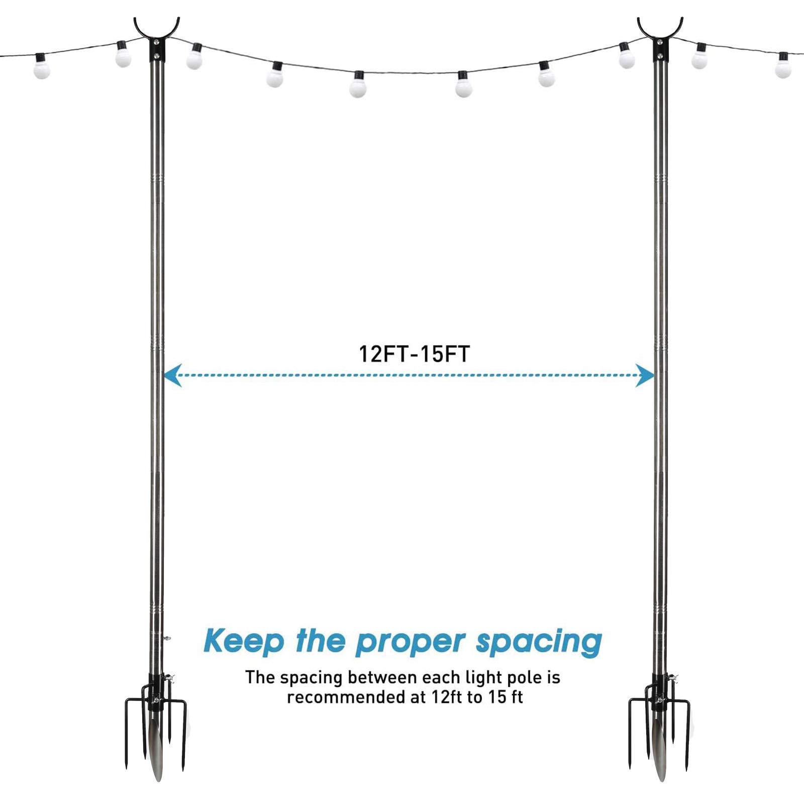 MIYA Light Pole - Outdoor 9FT Light Pole for String Lights - Outside Stainless Steel String Lights Pole for Yard Garden - String Lights Pole Stand for Night Wedding and Party