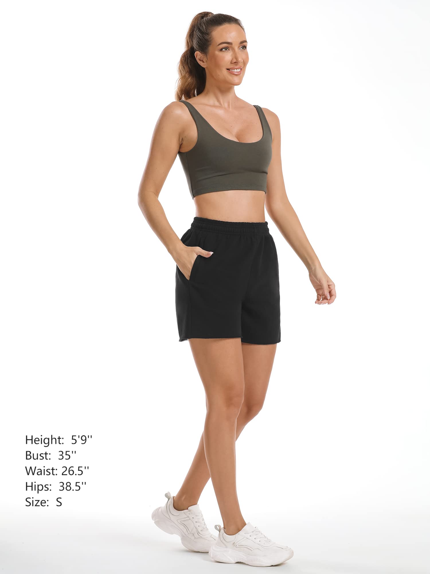 Stelle Women's 10" High Waist Athletic Bermuda Shorts Long Shorts with Pockets for Yoga Running Workout (BK-RB, L)