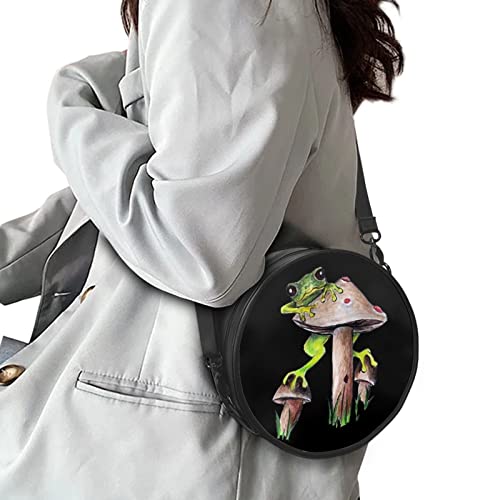 Poceacles Frog Round Crossbody Bag Purse Clutch for Women Cute Circle Purses Trendy Shoulder Handbag with Adjustable Shoulder Strap Leather Tote Knapsack
