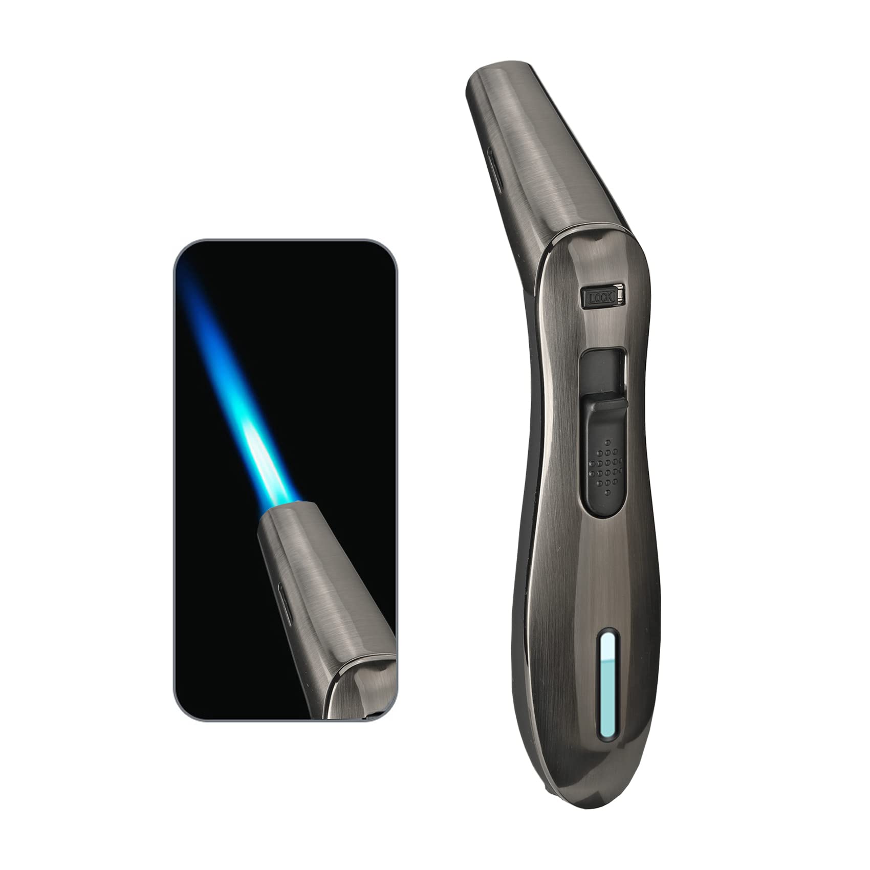 Jnfire Butane Torch Lighters Refillable, Visible Fuel Tank Adjustable Flame Kitchen Cooking Dab Torch for Creme Brulee Baking Cocktails BBQ Camping Welding (No Butane)