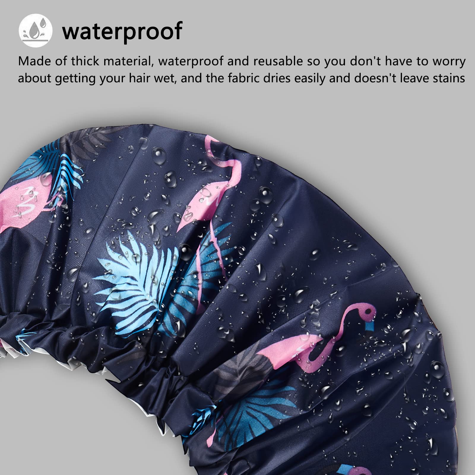 TRENDYSUPPLY Shower Cap, Large Adjustable & Reusable, Double-Layer for Dreadlocks, Waterproof Bath Cap for Women, Girls, Braids, SPA, Long Hair(flamingo)