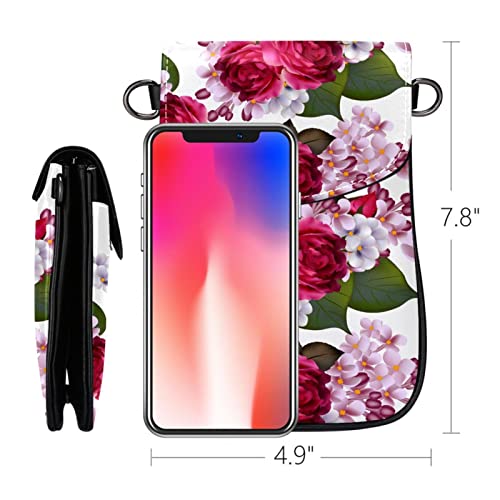 Small Crossbody Bag Red Flower Cell Phone Purse Wallet