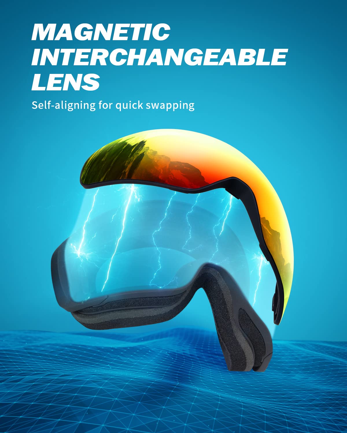 Super Penguin Ski Goggles Magnetic Lens & Replacement Lens, Double Spherical OTG Design Snow Goggles Anti-fog UV Protection