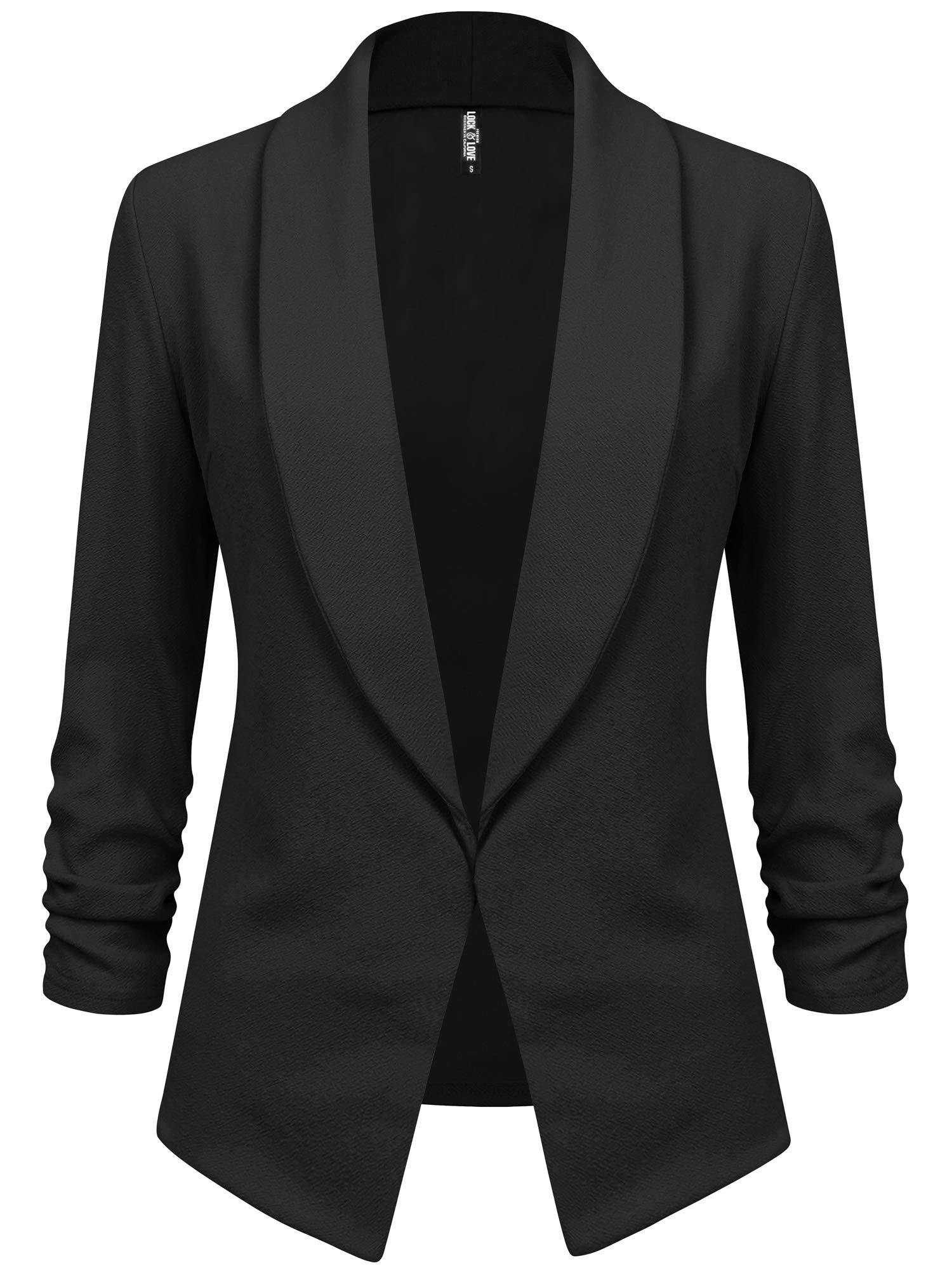 LL WSK2324 Women 3/4 Sleeve Blazer Open Front Cardigan Jacket Work Office Blazer XXL BLACK