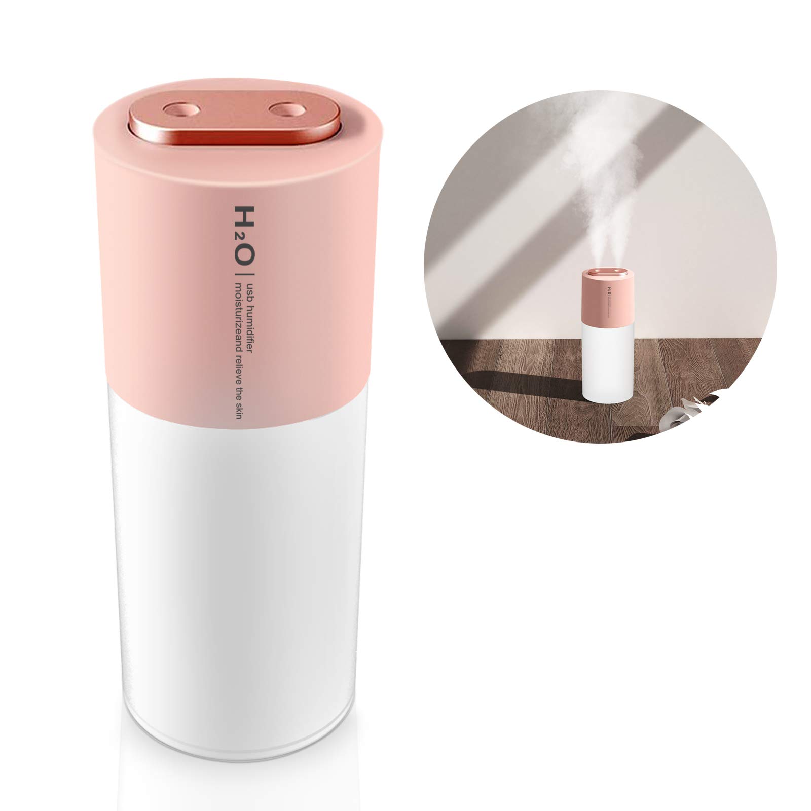 Mini Portable Humidifier for Car Office Desk, 400ML USB Rechargeable Little Cool Mist Humidifier, Cup Holder Car Humidifier Diffuser for Home, Baby Room, Travel