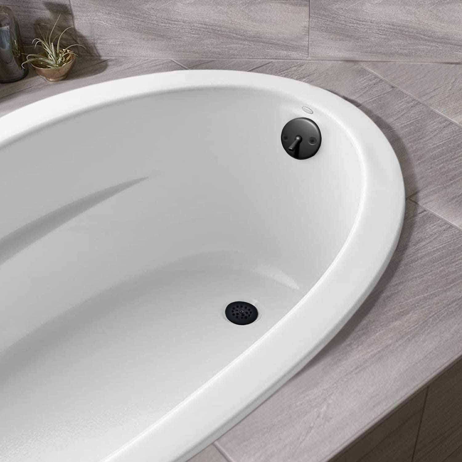 Trip Lever Trim kit for Bathtub Drain Stopper with Bath tub Overflow Cover Two Hole faceplate Replacement Strainer and Screw Matte Black
