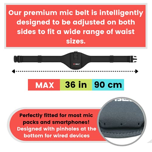 MBELT - Anti Dropping Mic Belt with Innovative Rubber Band Lock - Adjustable Microphone Transmitter Carrier Belt up to 36 inches - Mic Belts for Theatre I Fitness Instructor Classes I Coach