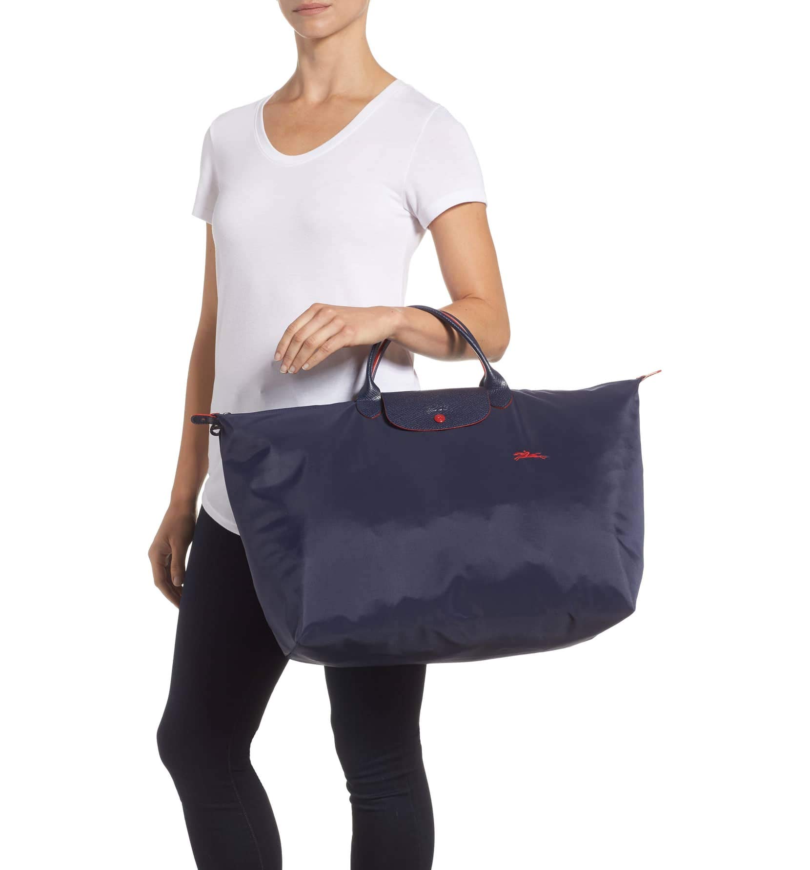 Longchamp 'Large Le Pliage Nylon Club Tote Top Handle Bag, navy