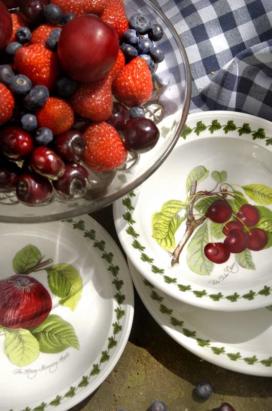 Portmeirion Pomona Collection | Set of 6 | Ceramic Dinnerware Dish Set | Microwave and Dishwasher Safe | Assorted Fruit Motifs | Made in England (Oatmeal/Soup Bowl)