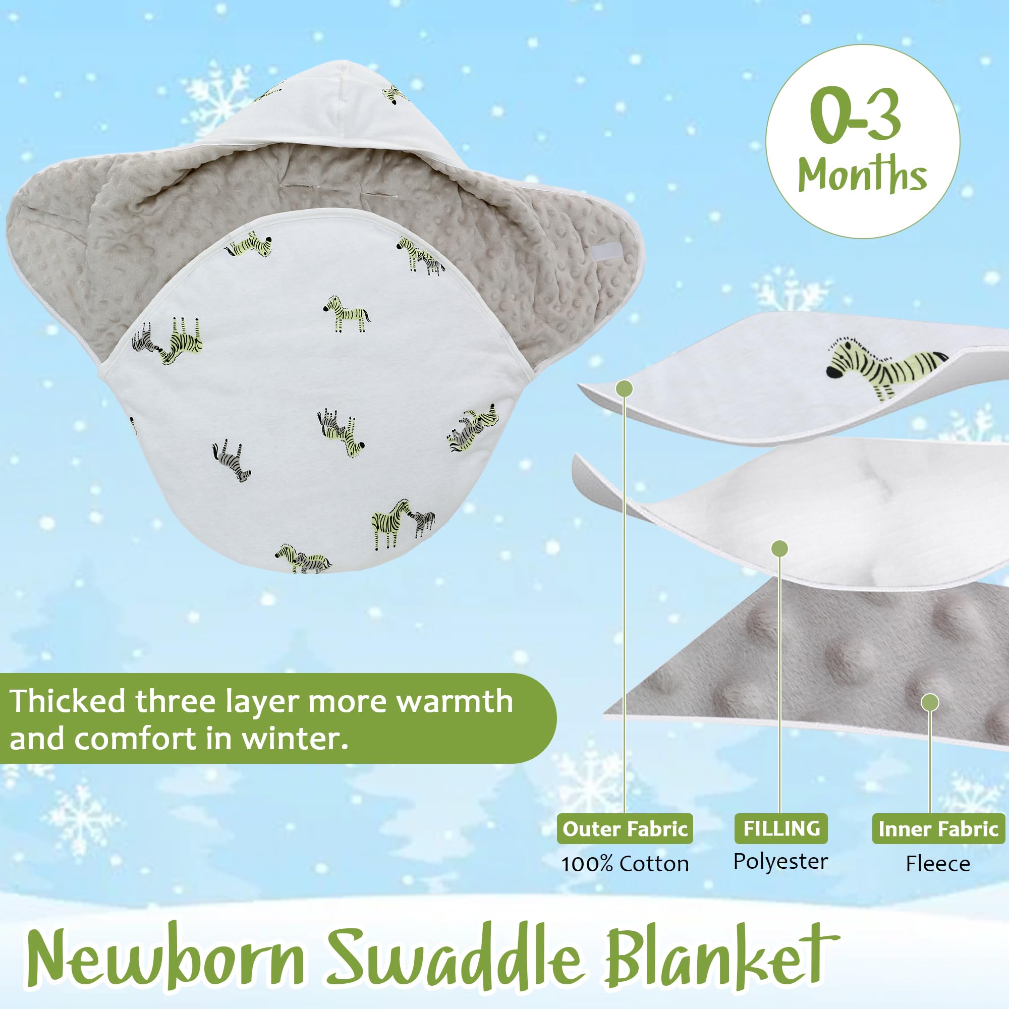Miracle Baby Car Seat Blankets Winter Unisex Newborn Swaddle Wrap Warm Swaddle Blanket for Boys Girls 0-3 Months (Zebra)