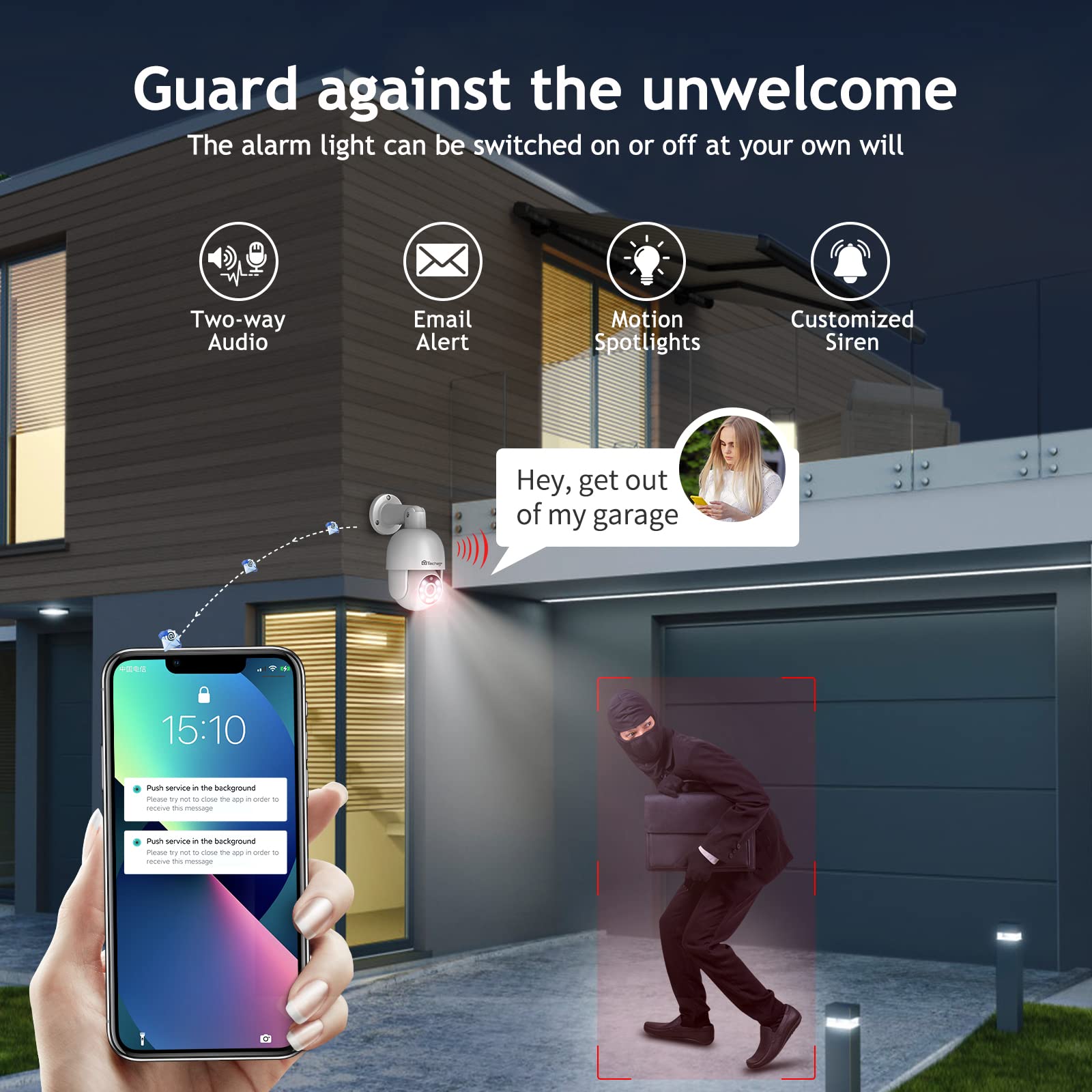 Techage 4K POE Camera Outdoor,8MP 3840 x 2160p@15fps Bullet IP Security Camera,Sportlight Human Motion Detection,Color Night Vision, Compatible with NVRs,2 Way Audio, Cloud/SD
