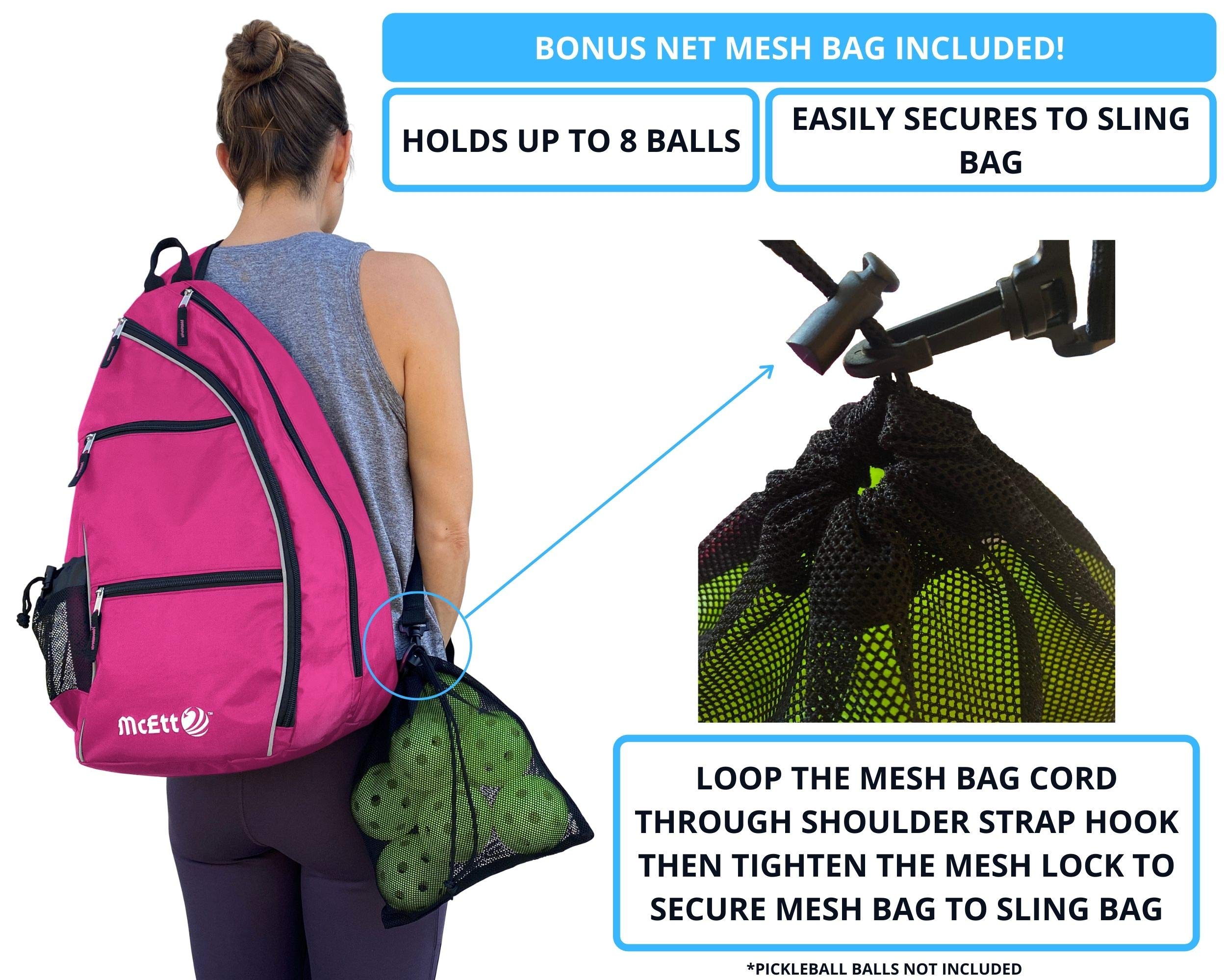 McEtt Pickleball Sling Bag – Adjustable Crossbody Backpack for Women Men – Holds Pickleballs, Paddles, Water Bottle, Gear